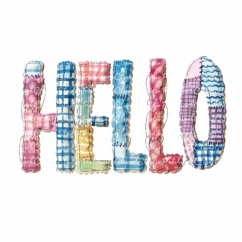 10 Hello Clipart Bundle, PNG & JPG, Printable Patchwork Word Hello ...