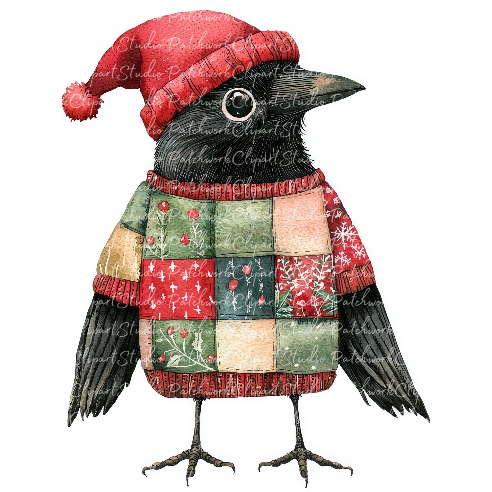 10 Christmas Crow Clipart Bundle, PNG & JPG, Printable Patchwork ...