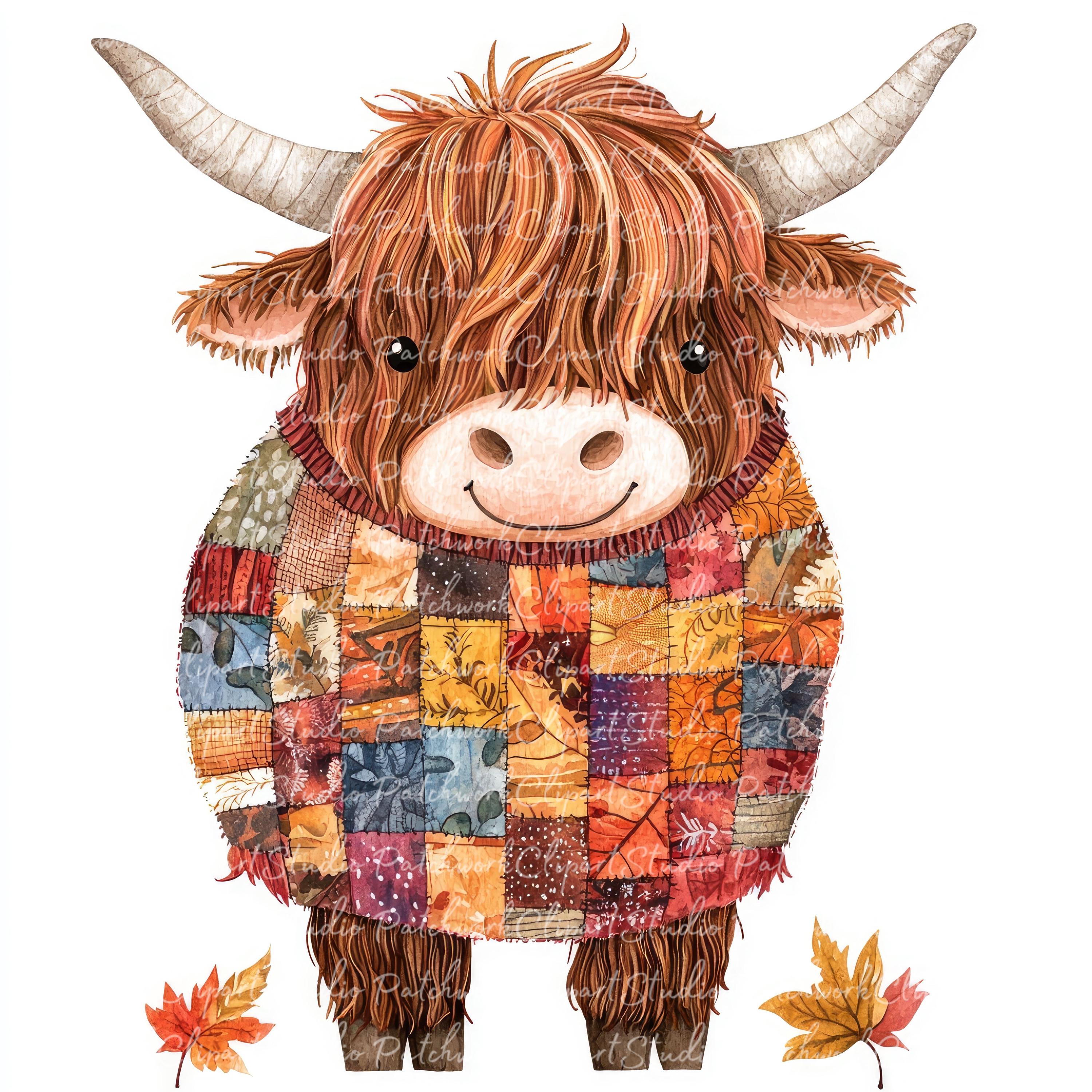10 Autumn Highland Cow Clipart Bundle, PNG & JPG, Printable Patchwork ...