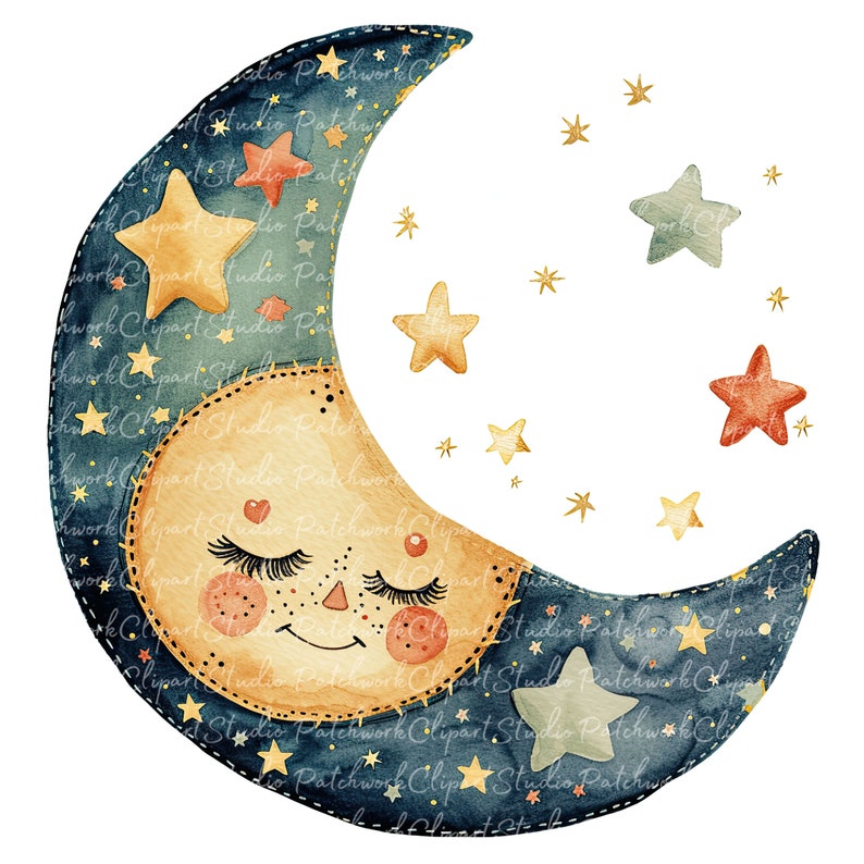 10 Moon Clipart Bundle, PNG & JPG, Printable Patchwork Yellow Moons ...