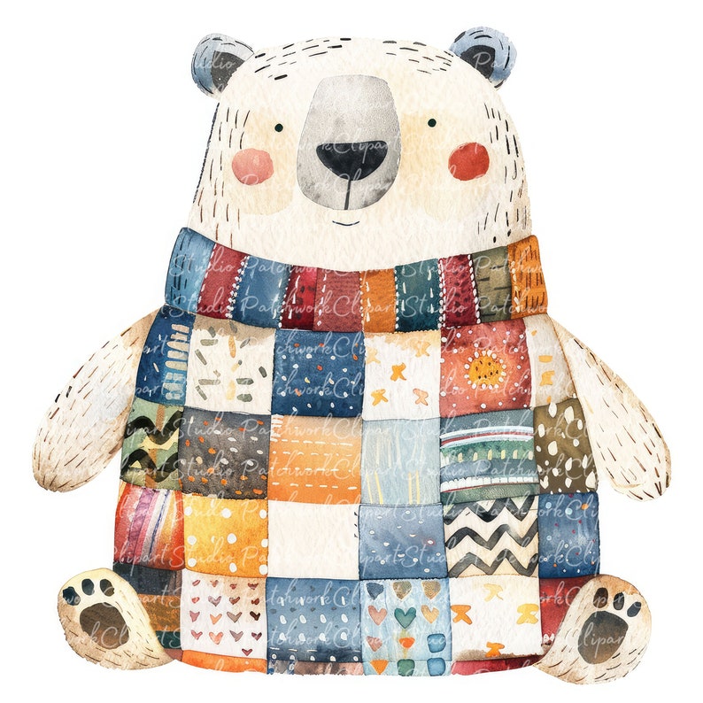 10 Polar Bears Clipart Bundle, PNG & JPG, Printable Patchwork Polar Bear, Illustration, Digital ...