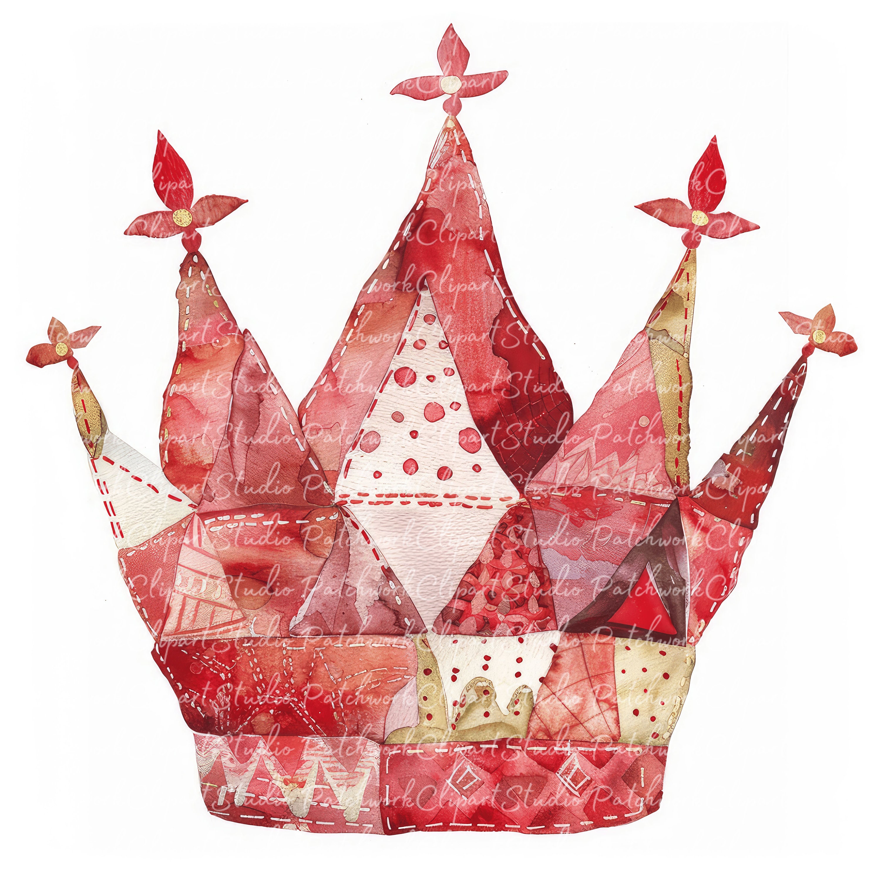 10 Red Crown Clipart Bundle, PNG & JPG, Printable Patchwork Red Crowns ...
