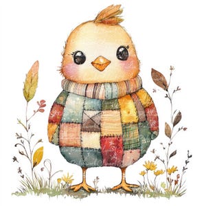 10 Autumn Chick Clipart Bundle, PNG & JPG, Printable Patchwork, Chick ...