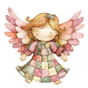 10 Pink Angels Clipart Bundle, PNG & JPG, Printable Patchwork Angel ...