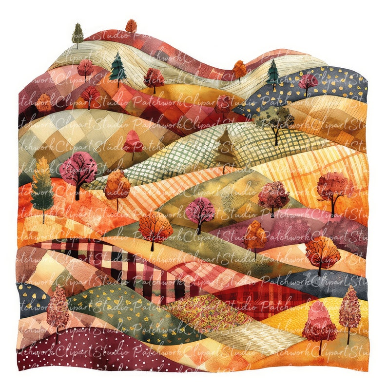 10 Autumn Landscape Clipart Bundle, PNG & JPG, Printable Patchwork ...