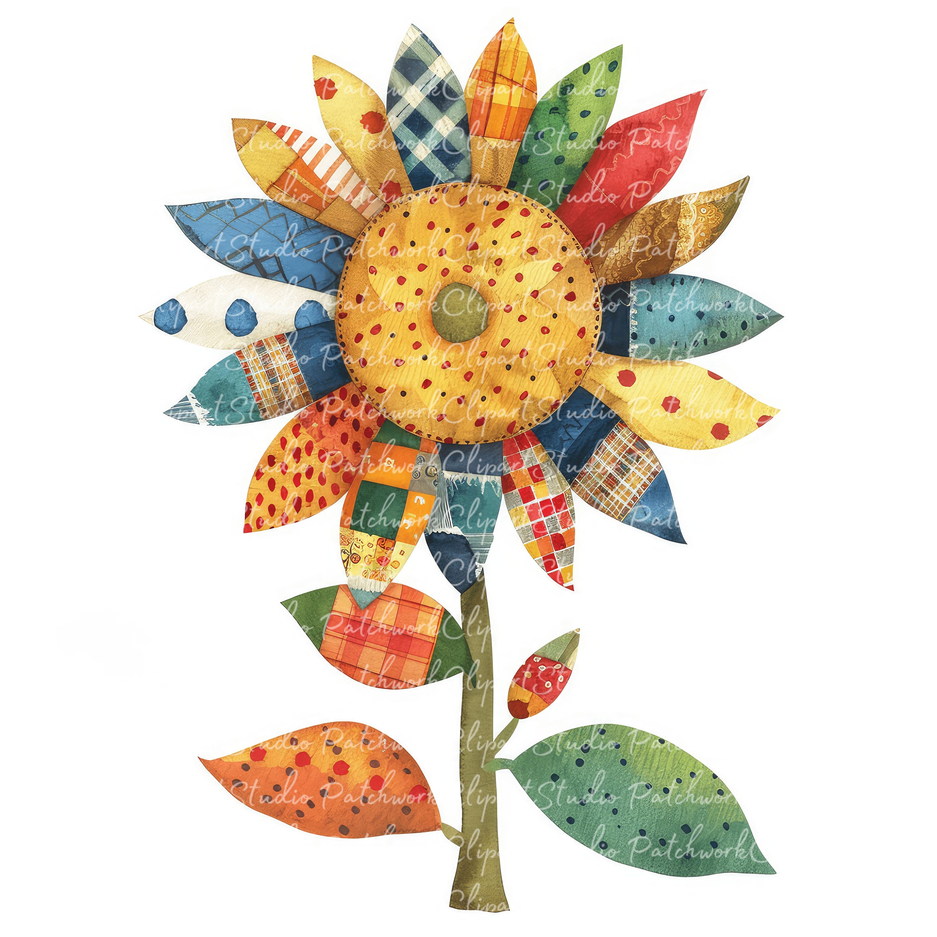 10 Sunflowers Clipart Bundle, PNG & JPG, Printable Patchwork Sunflower ...