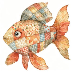 10 Goldfish Clipart Bundle, PNG & JPG, Printable Patchwork Fish ...
