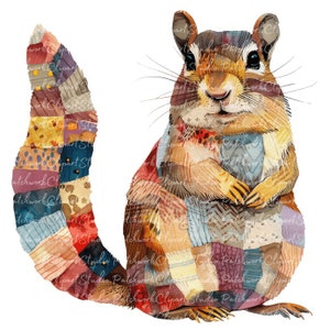 10 Chipmunks Clipart Bundle, PNG & JPG, Printable Patchwork Chipmunk ...