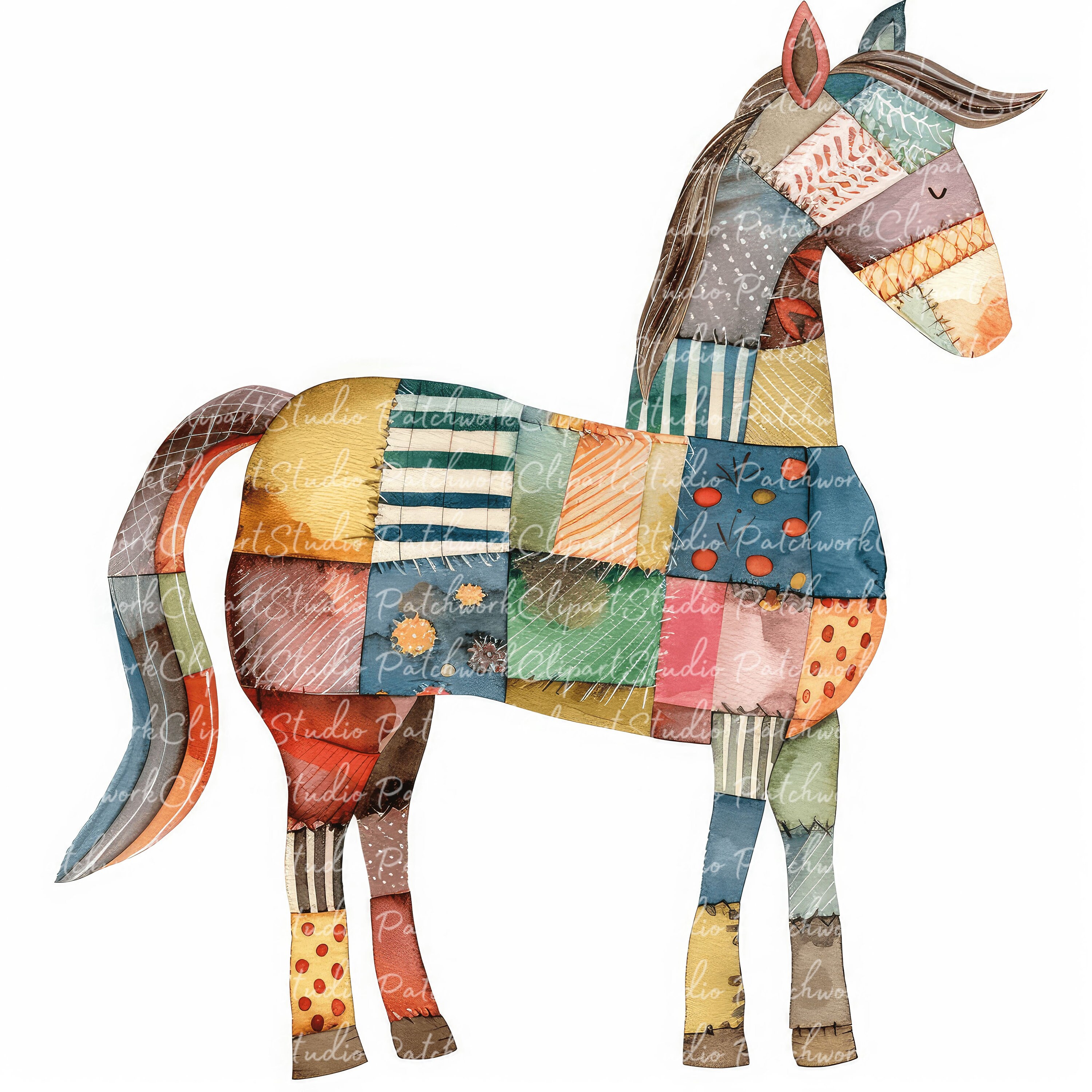 10 Horses Clipart Bundle, PNG & JPG, Printable Patchwork Horse ...