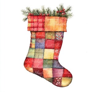10 Christmas Stocking Clipart Bundle, PNG & JPG, Printable Patchwork ...