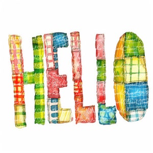 10 Hello Clipart Bundle, PNG & JPG, Printable Patchwork Word Hello ...