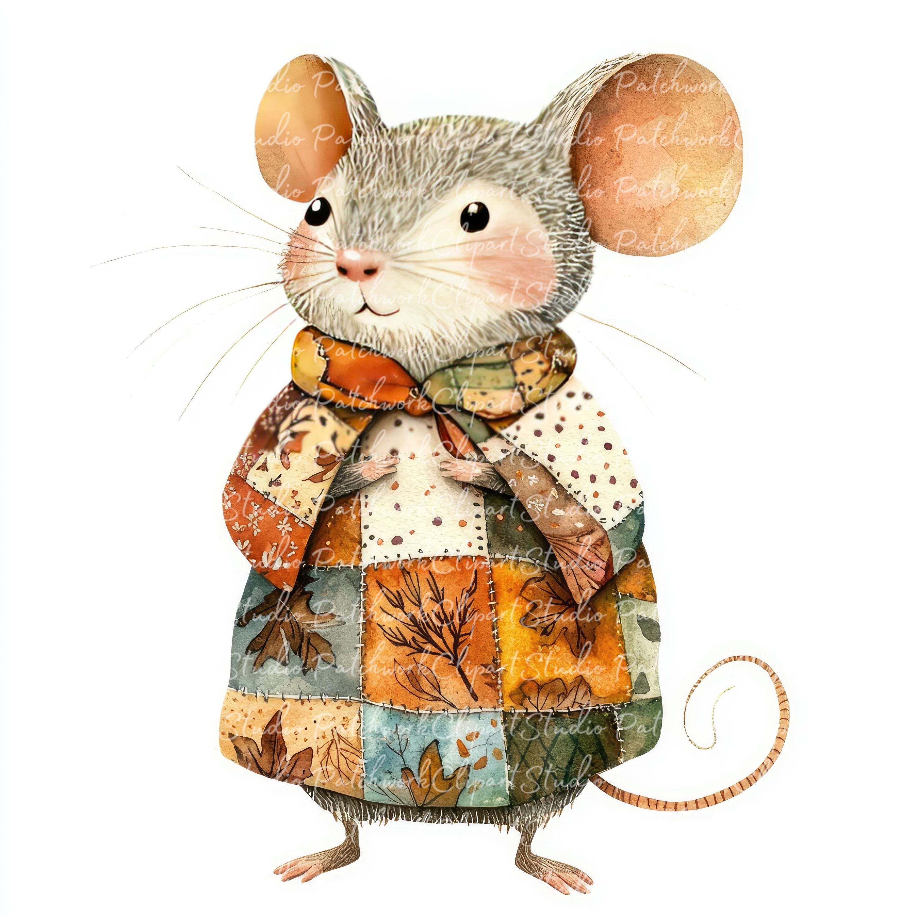 10 Autumn Mouse Clipart Bundle, PNG & JPG, Printable Patchwork, Mouse ...