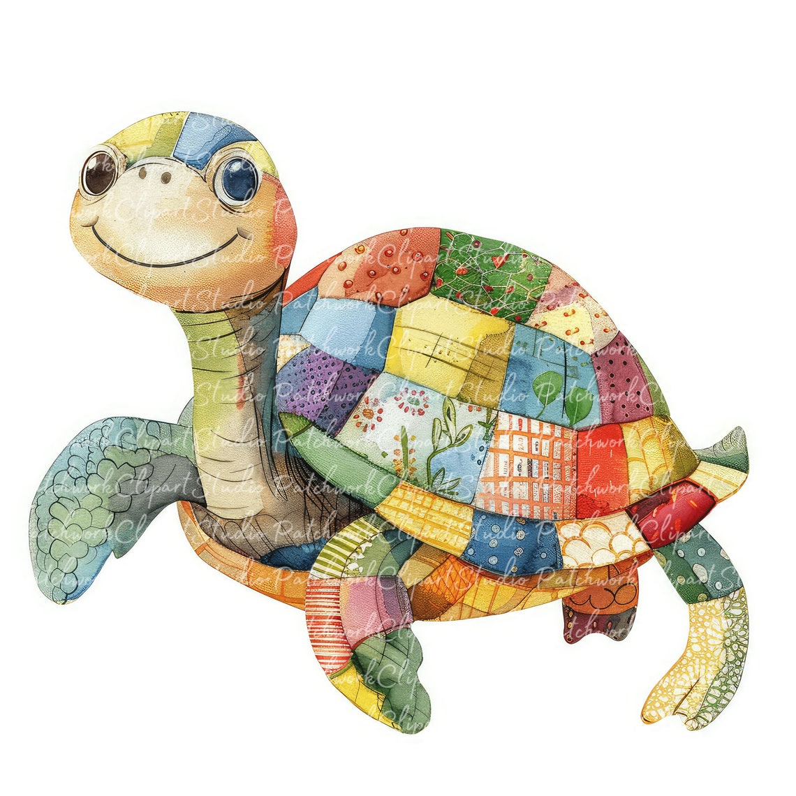 10 Turtle Clipart Bundle, Printable Patchwork Turtles, Quilted Fabric ...