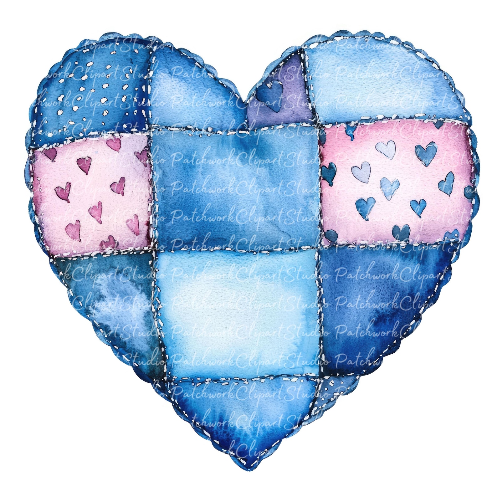 10 Blue Heart Clipart Bundle, PNG & JPG, Printable Patchwork ...