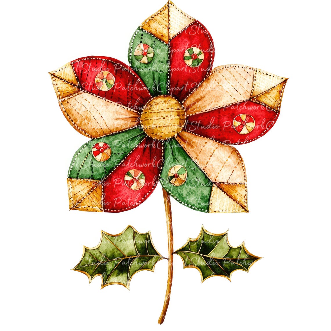 10 Christmas Flower Clipart Bundle, PNG & JPG, Printable Christmas ...