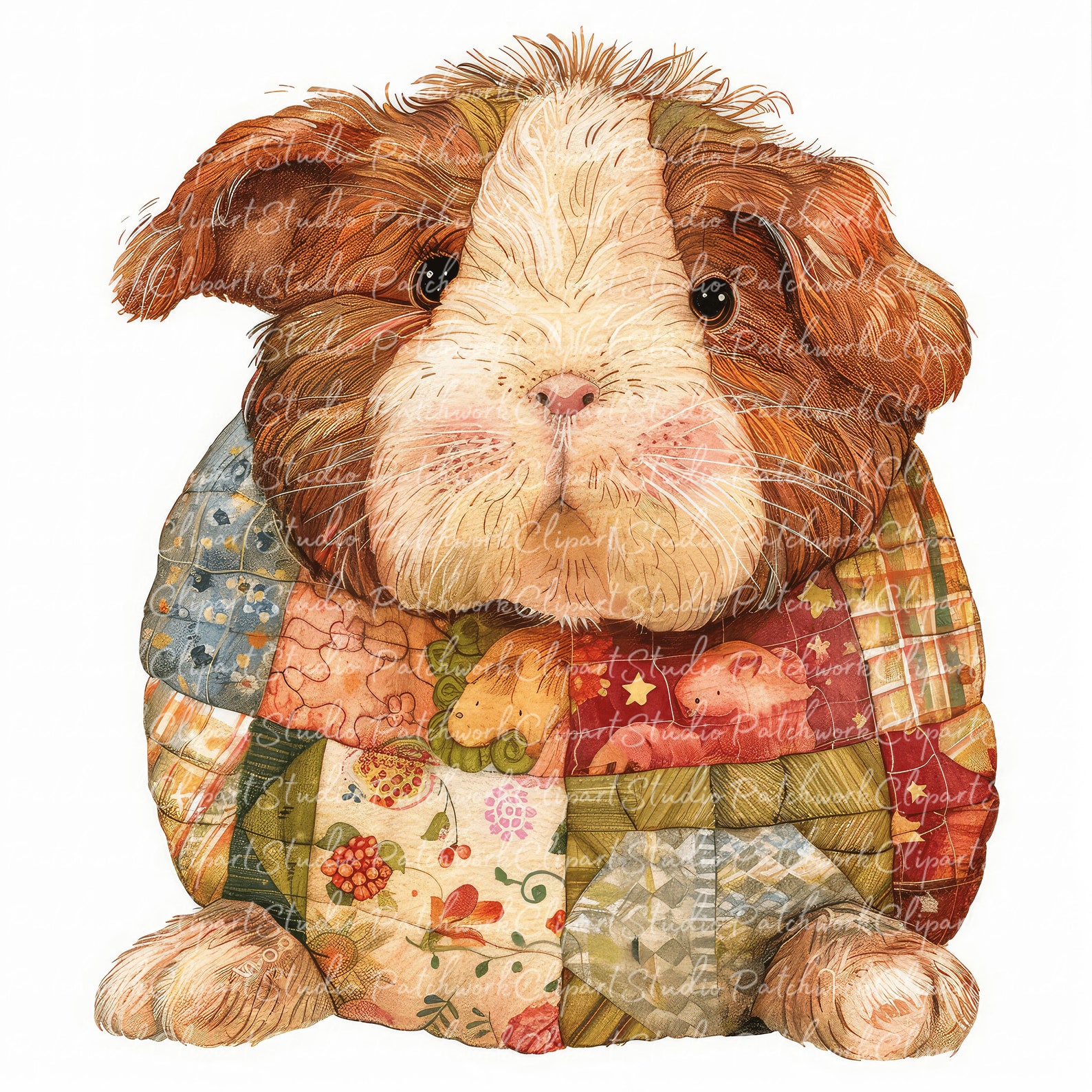 10 Guinea Pig Clipart Bundle, PNG & JPG, Printable Patchwork Rodent ...