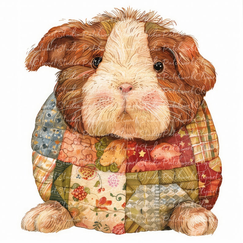 10 Guinea Pig Clipart Bundle, PNG & JPG, Printable Patchwork Rodent ...