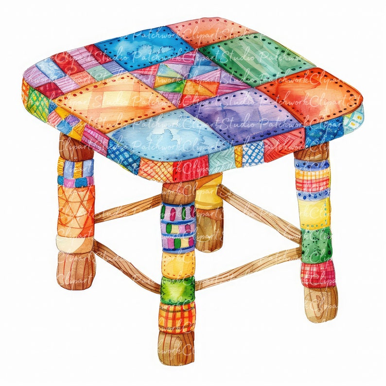 10 Tables Clipart Bundle, PNG & JPG, Printable Patchwork Table ...