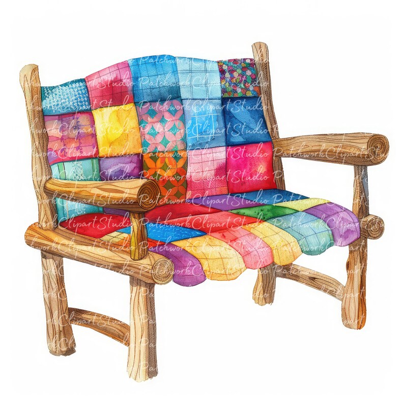 10 Bench Clipart Bundle, PNG & JPG, Printable Patchwork Benches ...