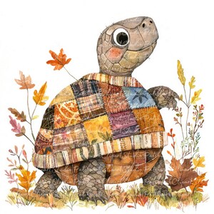 10 Autumn Turtle Clipart Bundle, PNG & JPG, Printable Patchwork, Turtle ...