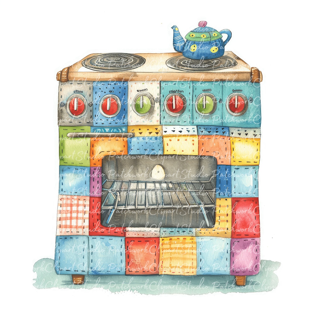 10 Ovens Clipart Bundle, PNG & JPG, Printable Patchwork Oven ...