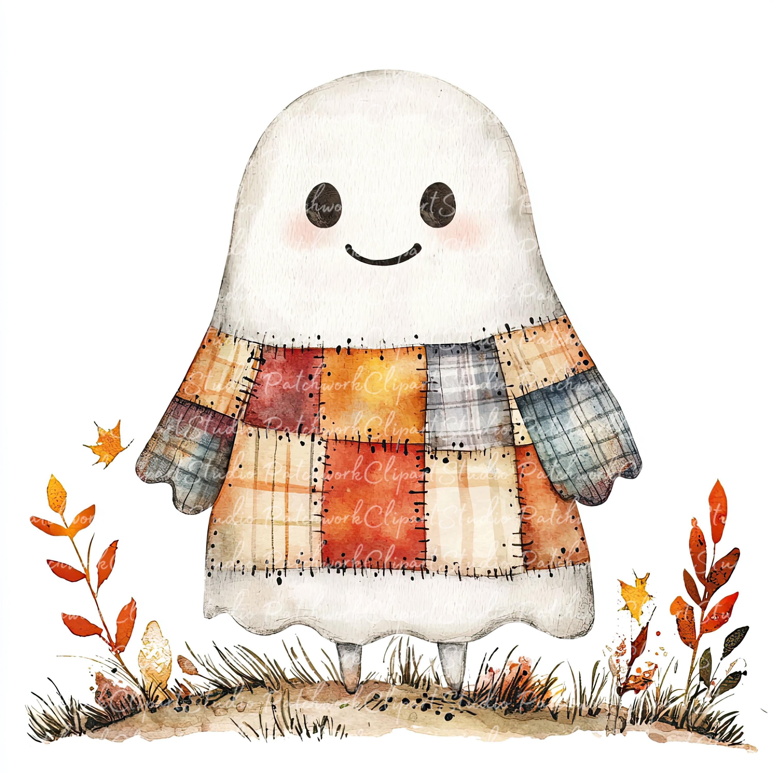 10 Autumn Ghost Clipart Bundle, PNG & JPG, Printable Patchwork ...