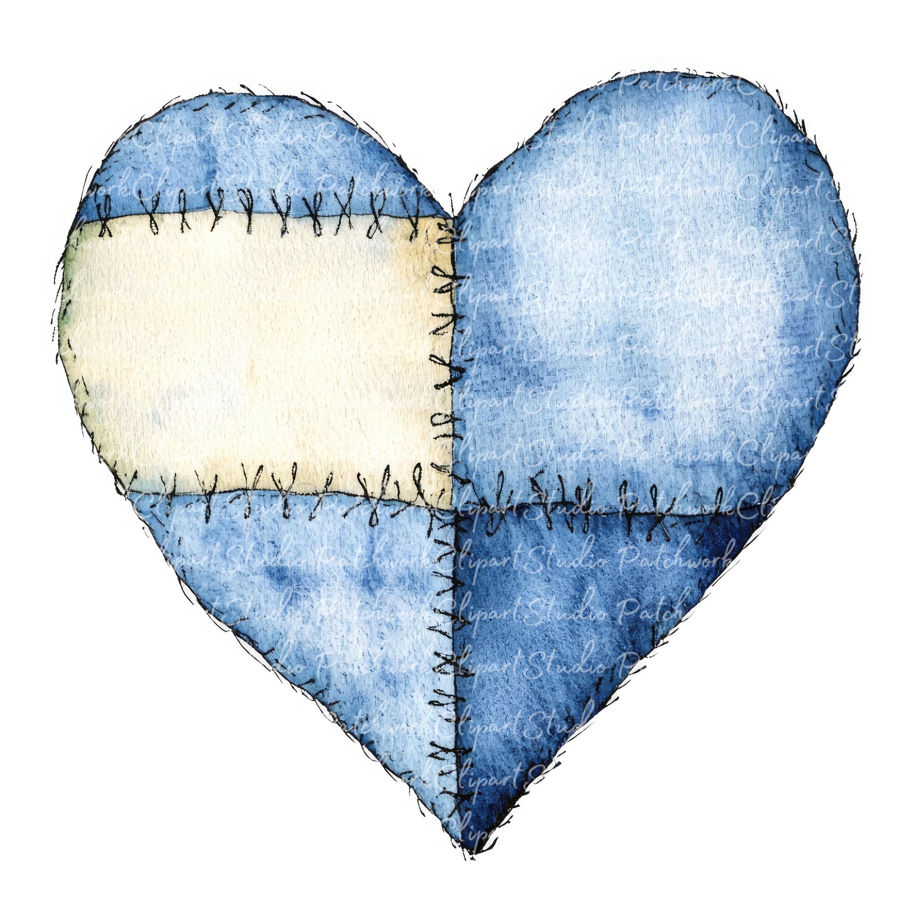 10 Blue Heart Clipart Bundle, PNG & JPG, Printable Patchwork ...