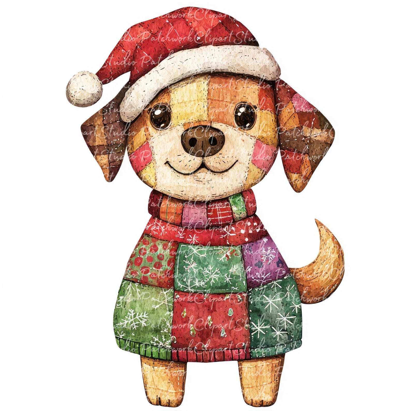 10 Christmas Dog Clipart Bundle, PNG & JPG, Printable Patchwork, XMAS ...