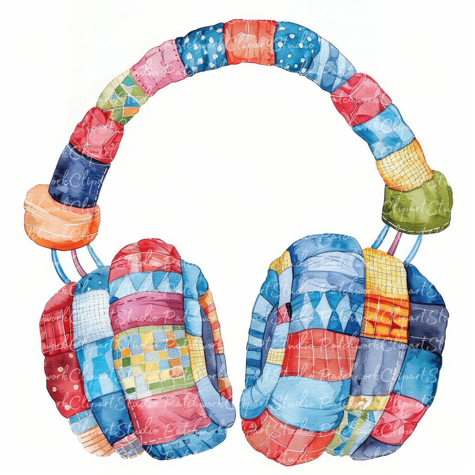10 Headsets Clipart Bundle, PNG & JPG, Printable Patchwork Headset ...