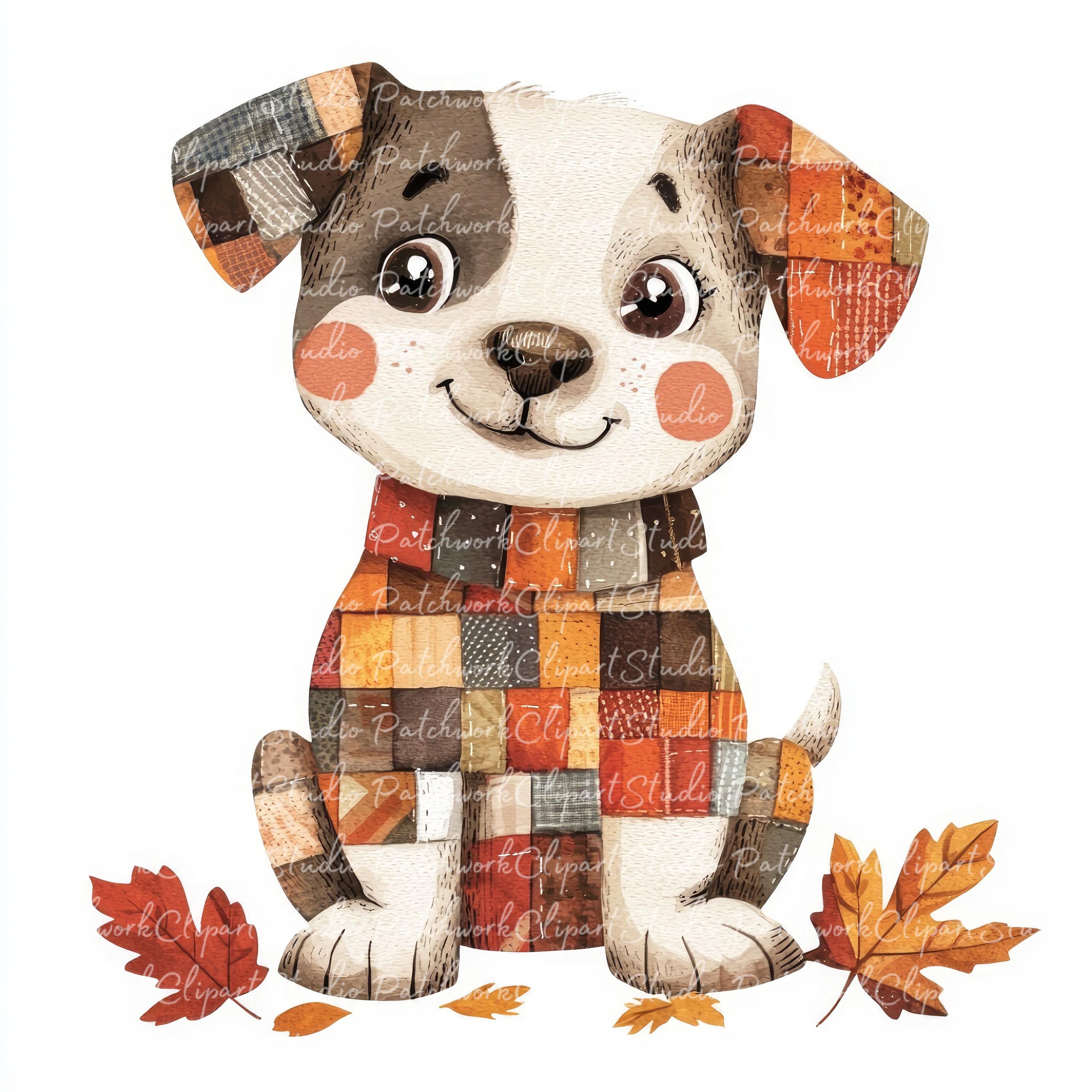 10 Autumn Dog Clipart Bundle, PNG & JPG, Printable Patchwork, Dog in ...