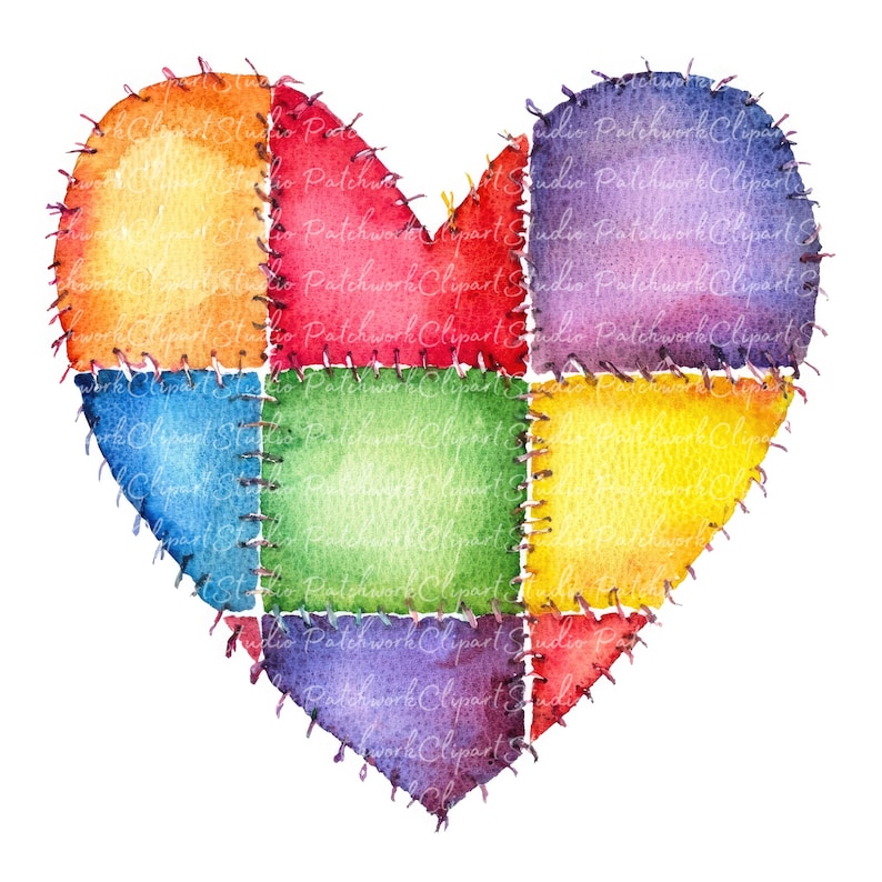 10 Rainbow Heart Clipart Bundle, PNG & JPG, Printable Patchwork ...