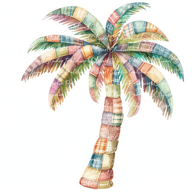 10 Palm Trees Clipart Bundle, PNG & JPG, Printable Patchwork Palm Tree ...