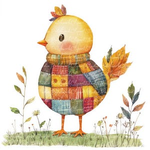 10 Autumn Chick Clipart Bundle, PNG & JPG, Printable Patchwork, Chick ...