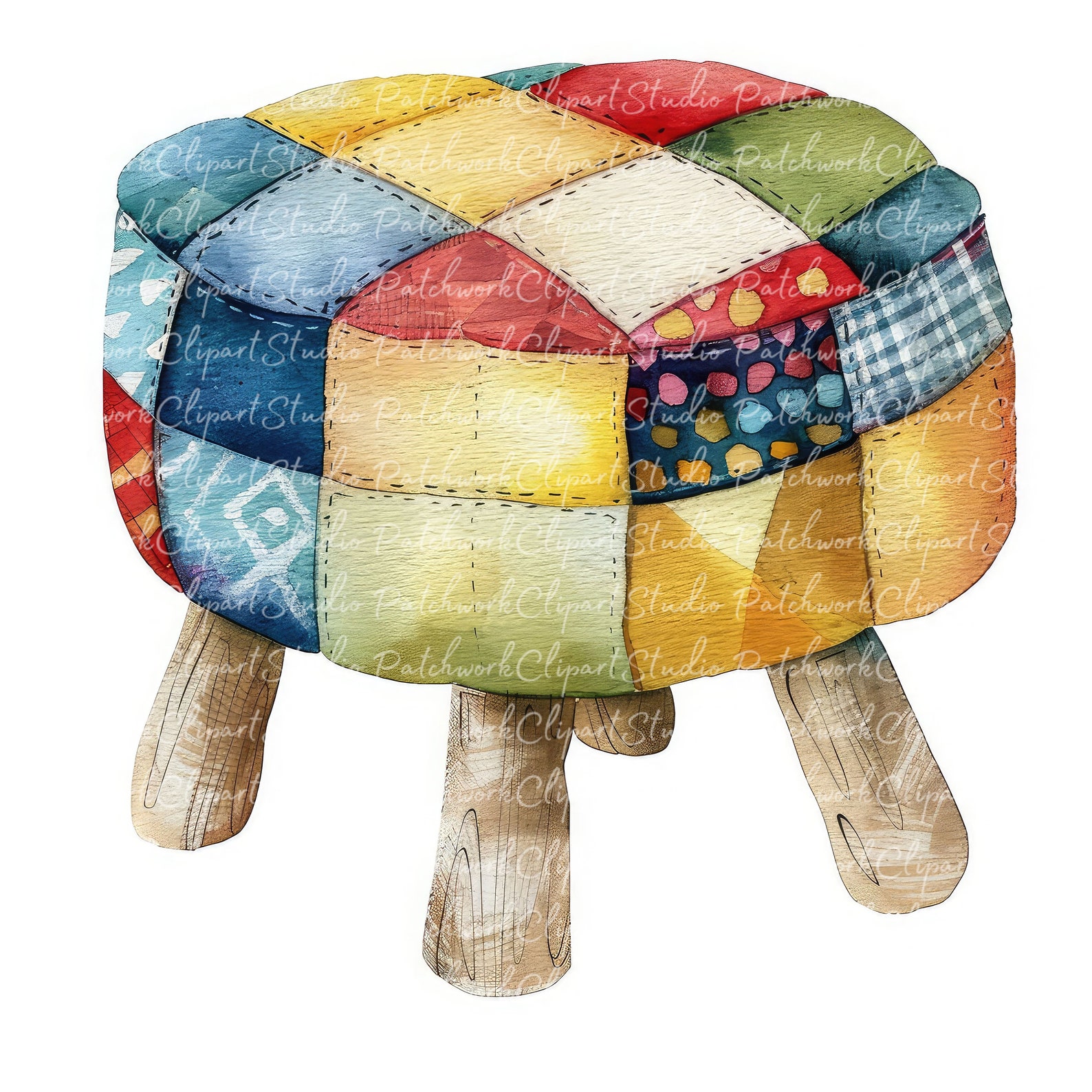 10 Stools Clipart Bundle, PNG & JPG, Printable Patchwork Stool ...
