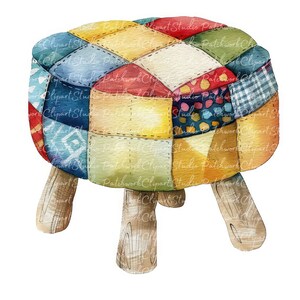 10 Stools Clipart Bundle, PNG & JPG, Printable Patchwork Stool, Illustrations, Digital Download ...