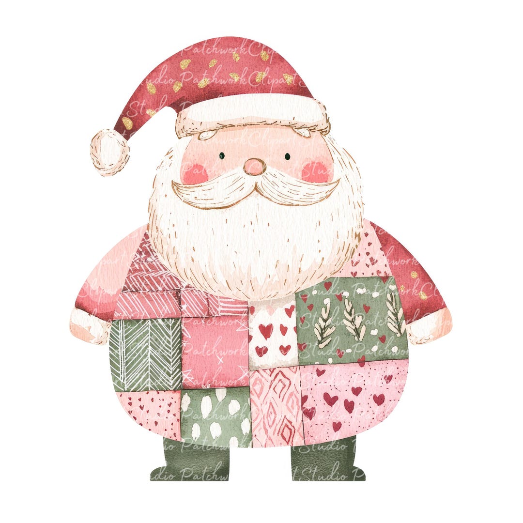 10 Cute Santa Claus Clipart Bundle, PNG & JPG, Printable Patchwork ...