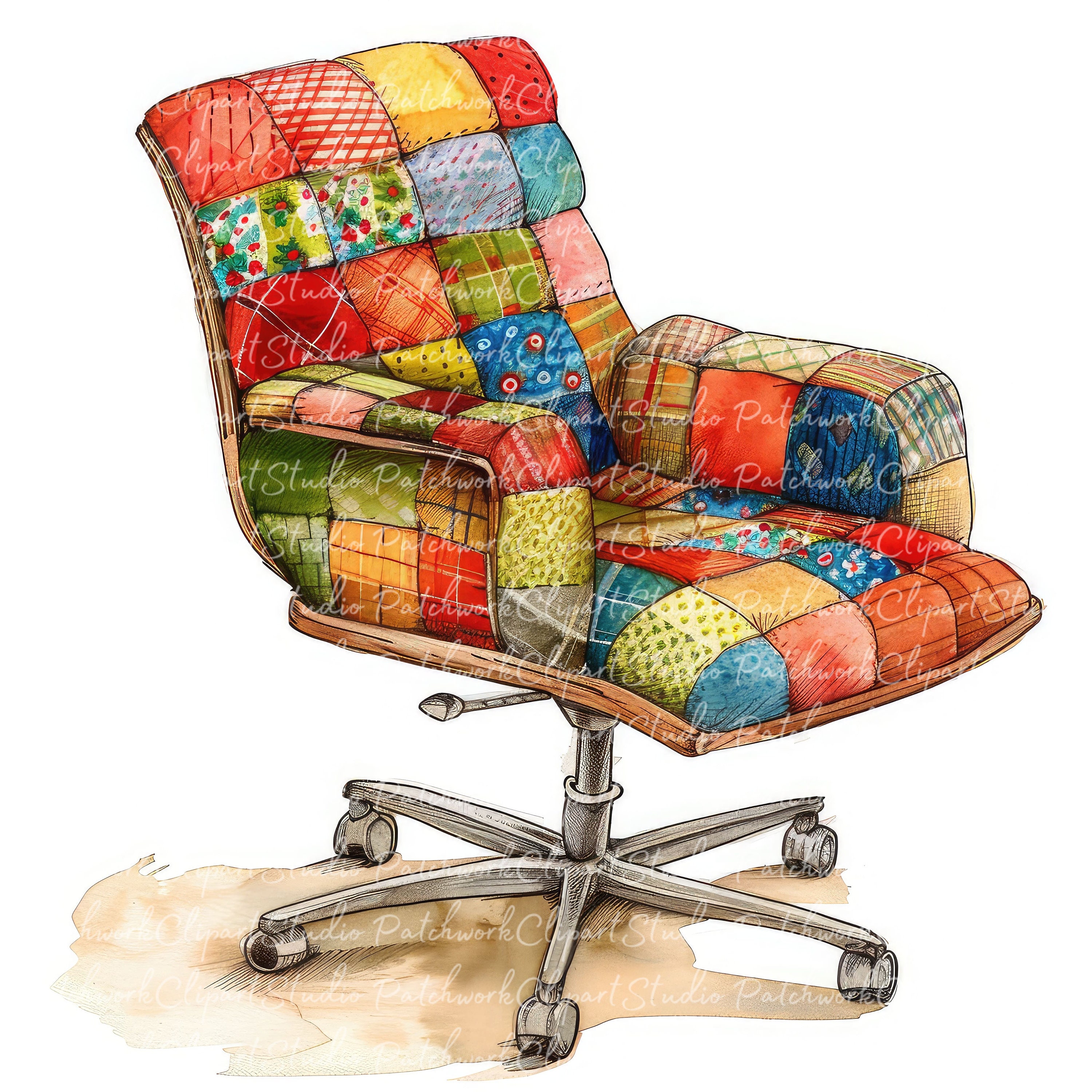 10 Desk Chairs Clipart Bundle, PNG & JPG, Printable Patchwork Office ...