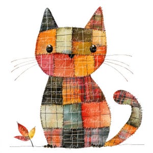 10 Autumn Cat Clipart Bundle, PNG & JPG, Printable Patchwork, Cat in ...
