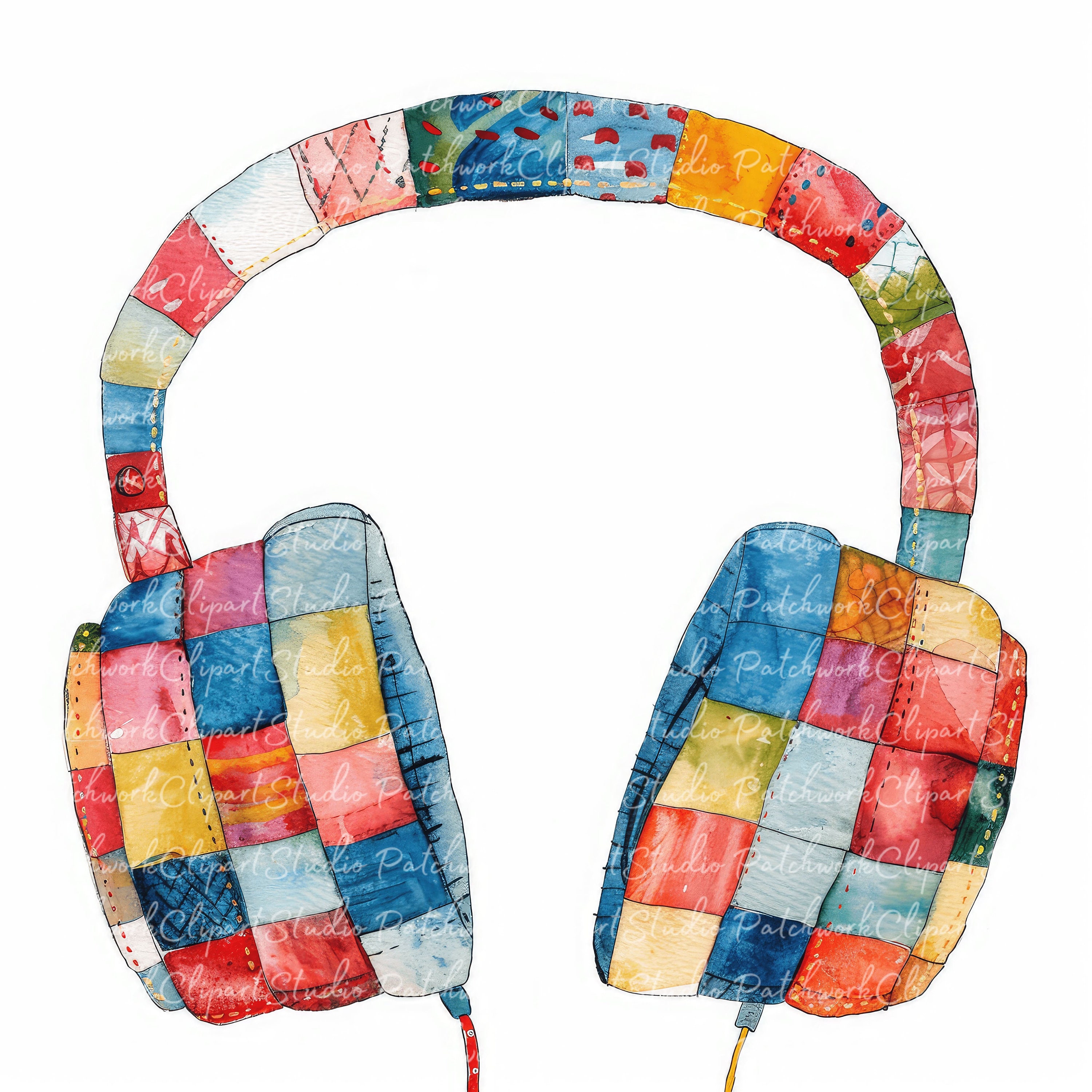 10 Headsets Clipart Bundle, PNG & JPG, Printable Patchwork Headset ...