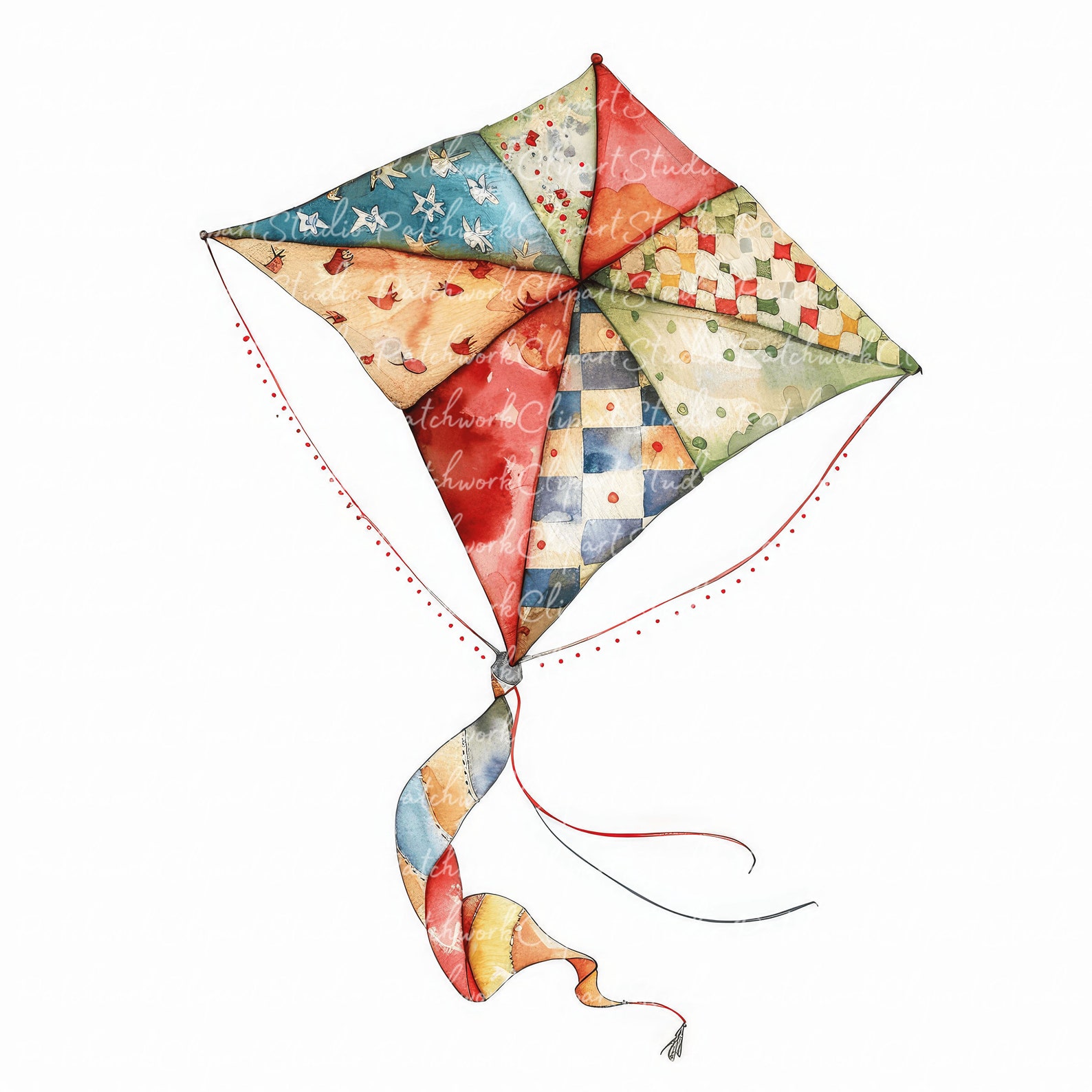 10 Kites Clipart Bundle, PNG & JPG, Printable Patchwork Kite ...