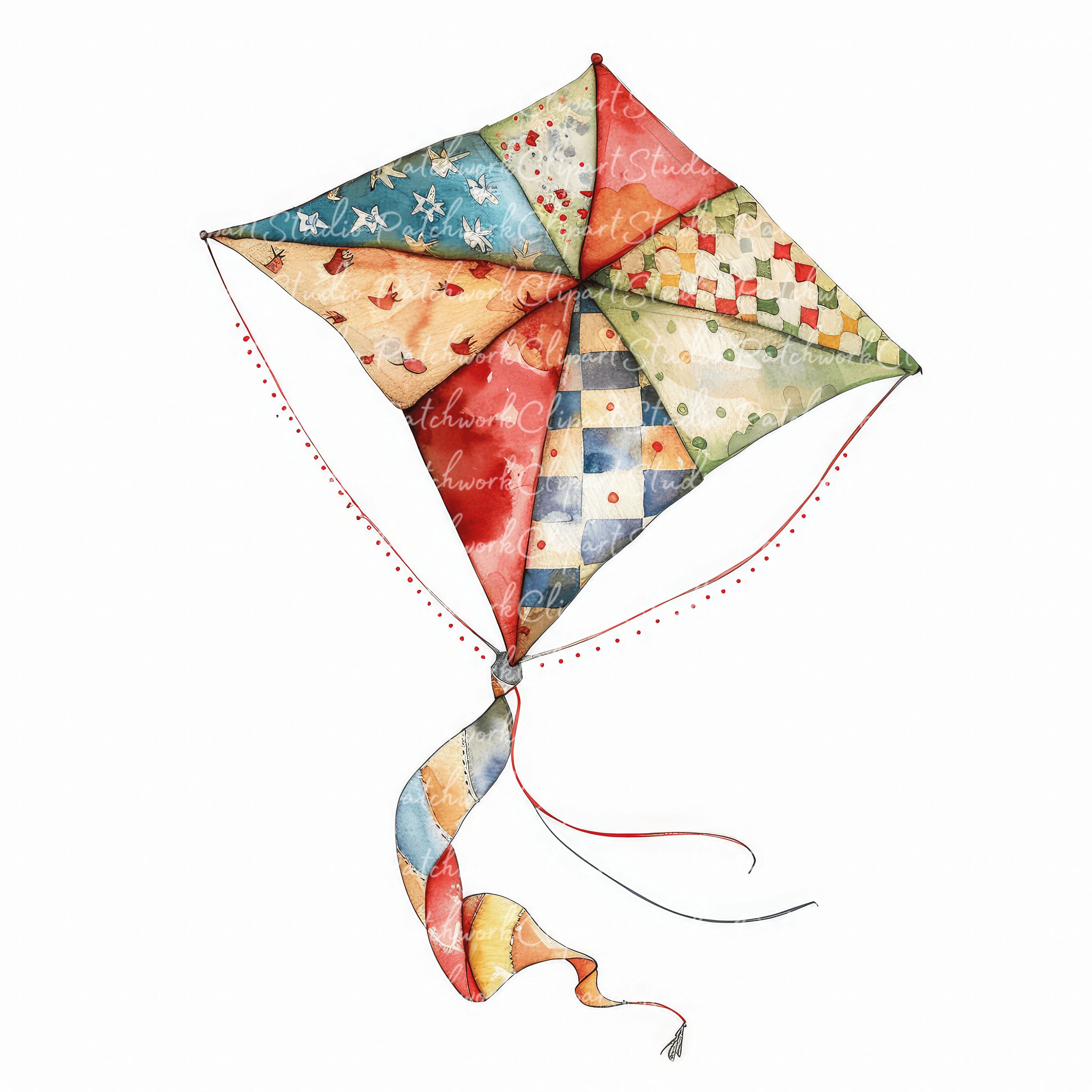 10 Kites Clipart Bundle, PNG & JPG, Printable Patchwork Kite ...