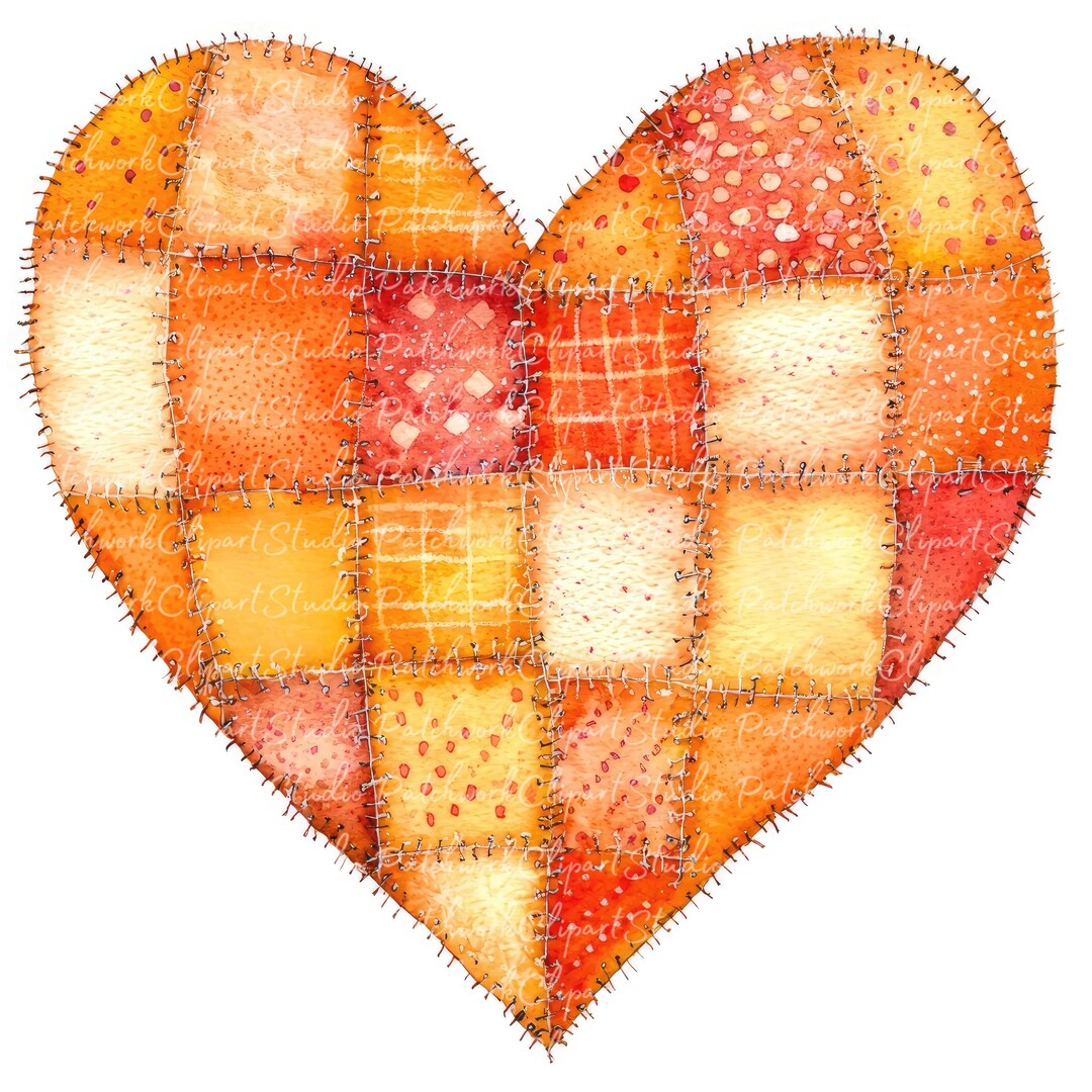 10 Orange Heart Clipart Bundle, PNG & JPG, Printable Patchwork ...