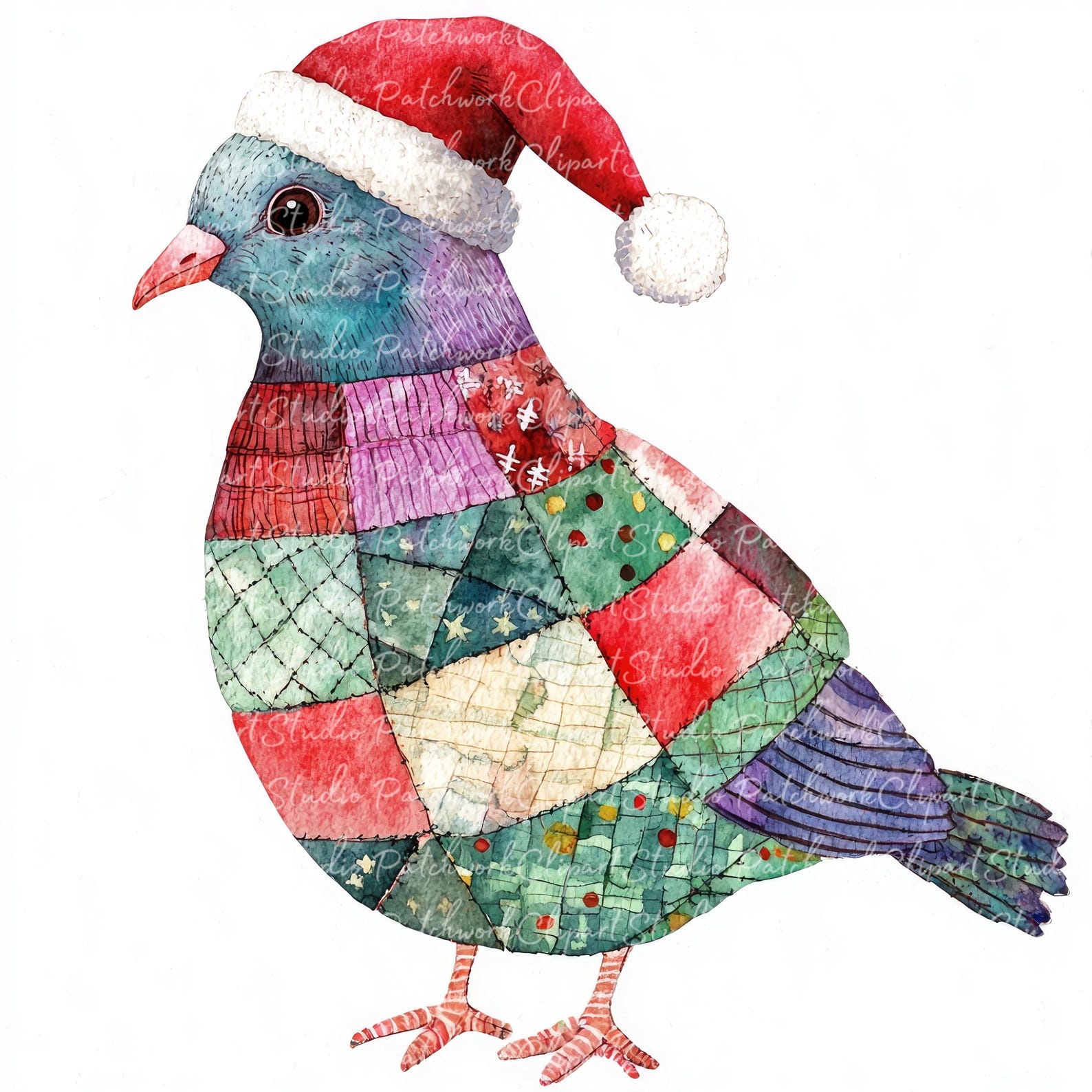 10 Christmas Pigeon Clipart Bundle, PNG & JPG, Printable Patchwork ...