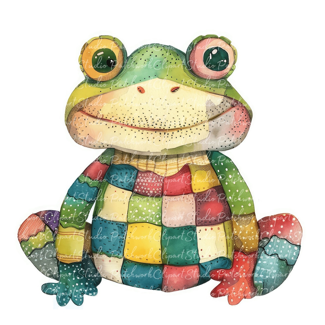 10 Frogs Clipart Bundle, PNG & JPG, Printable Patchwork Frog ...