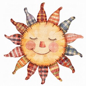 10 Sun Clipart Bundle, PNG & JPG, Printable Patchwork Suns, Smiling Sun ...