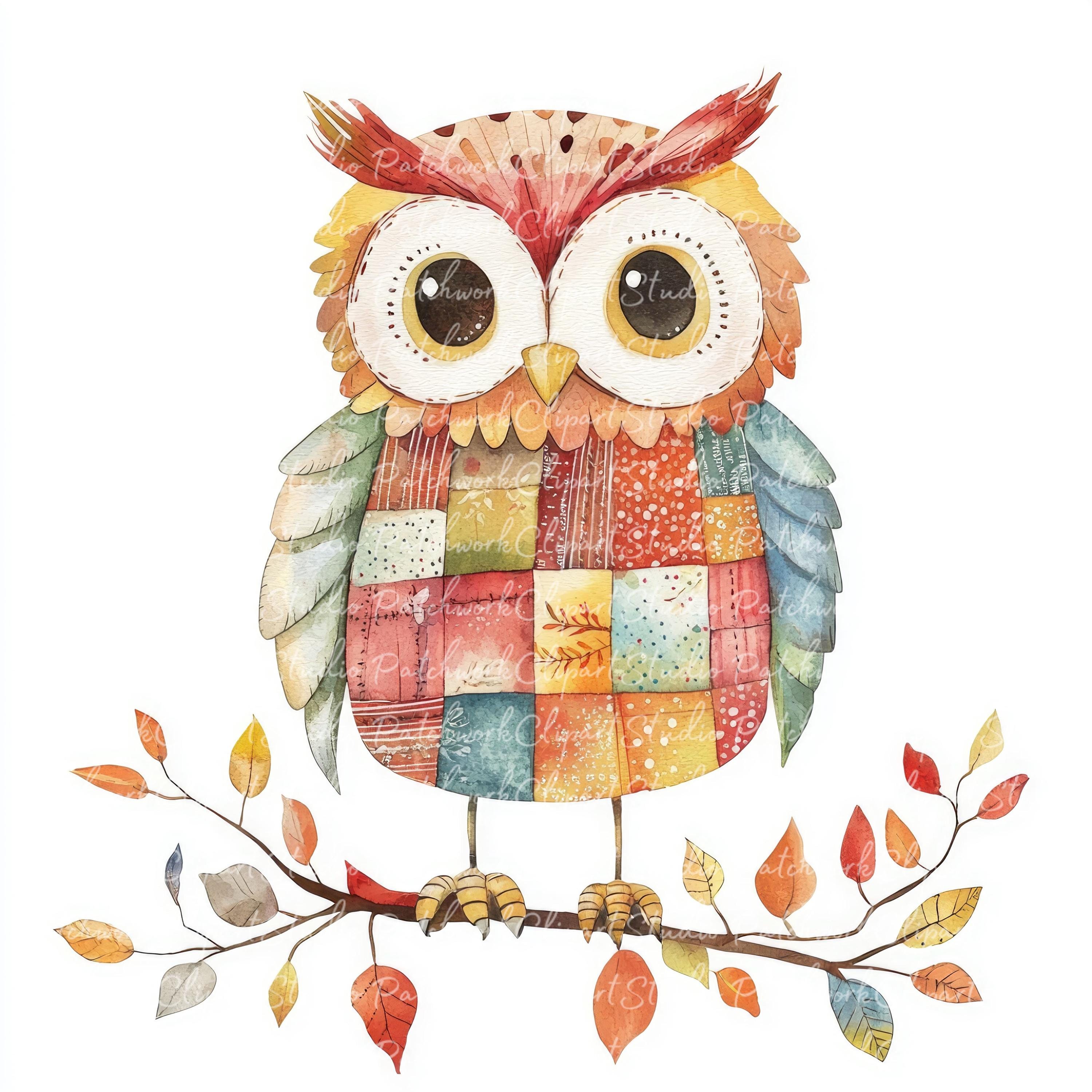 10 Autumn Owl Clipart Bundle, PNG & JPG, Printable Patchwork, Owl in ...