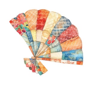 10 Fans Clipart Bundle, PNG & JPG, Printable Patchwork Fan ...