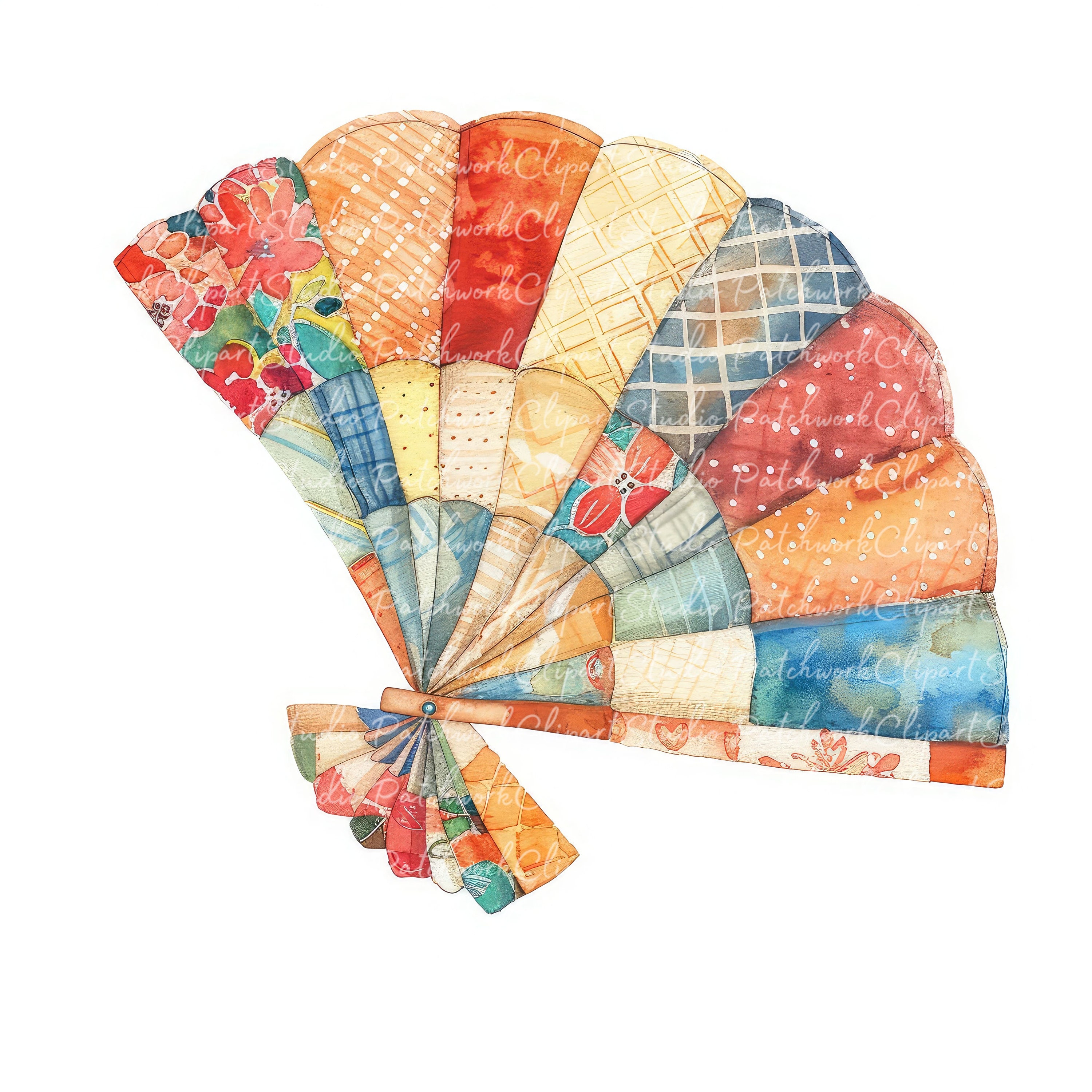 10 Fans Clipart Bundle, PNG & JPG, Printable Patchwork Fan ...