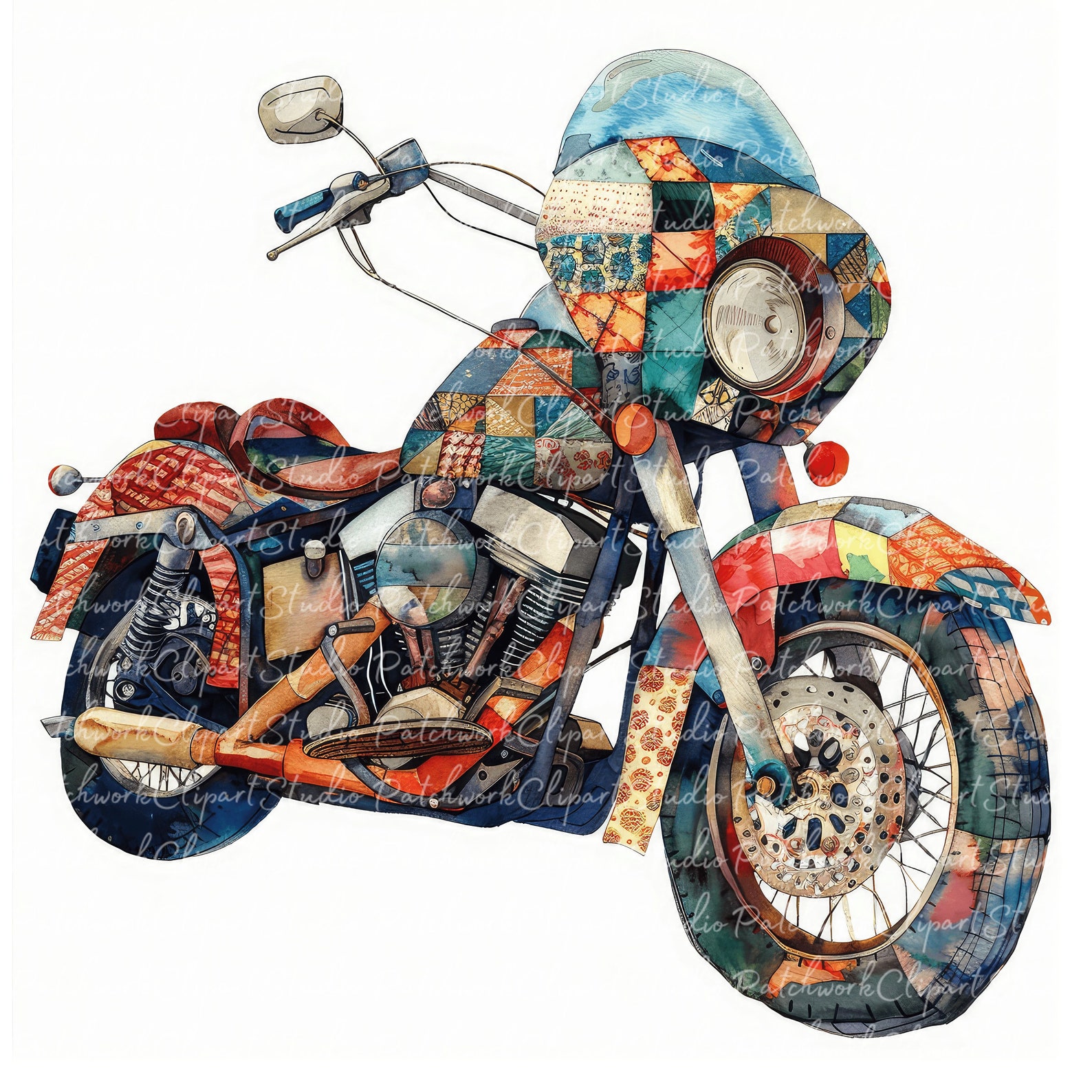 10 Motorcycles Clipart Bundle, PNG & JPG, Printable Patchwork ...