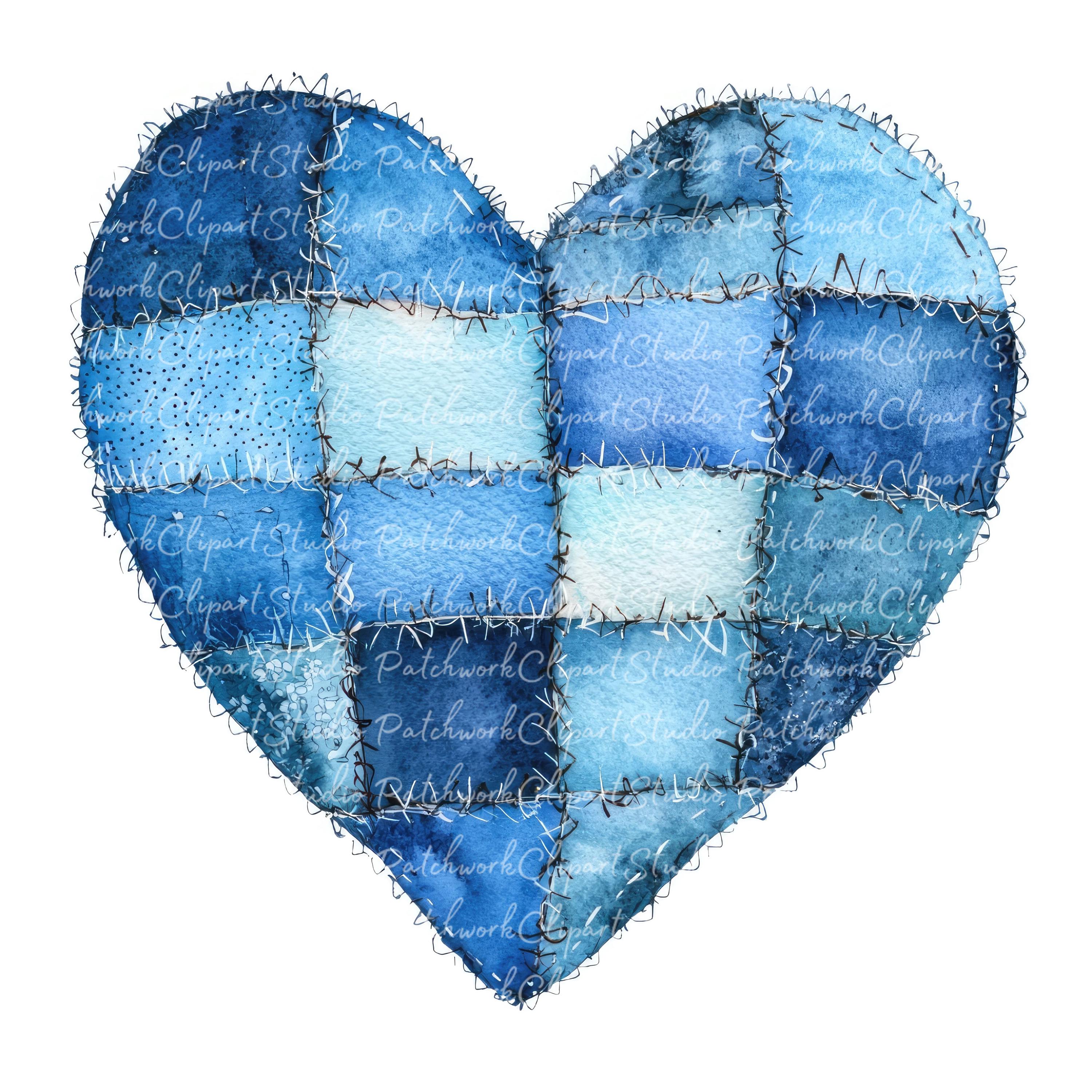 10 Blue Heart Clipart Bundle, PNG & JPG, Printable Patchwork ...